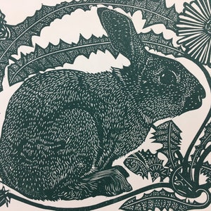 Linocut of a Rabbit With a Dandelion - Etsy