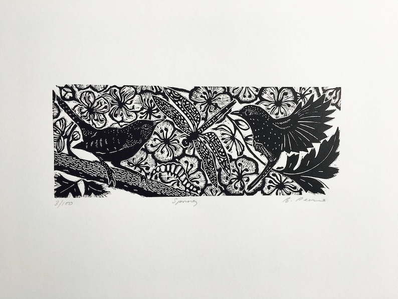 Linocut Print of Spring - Etsy