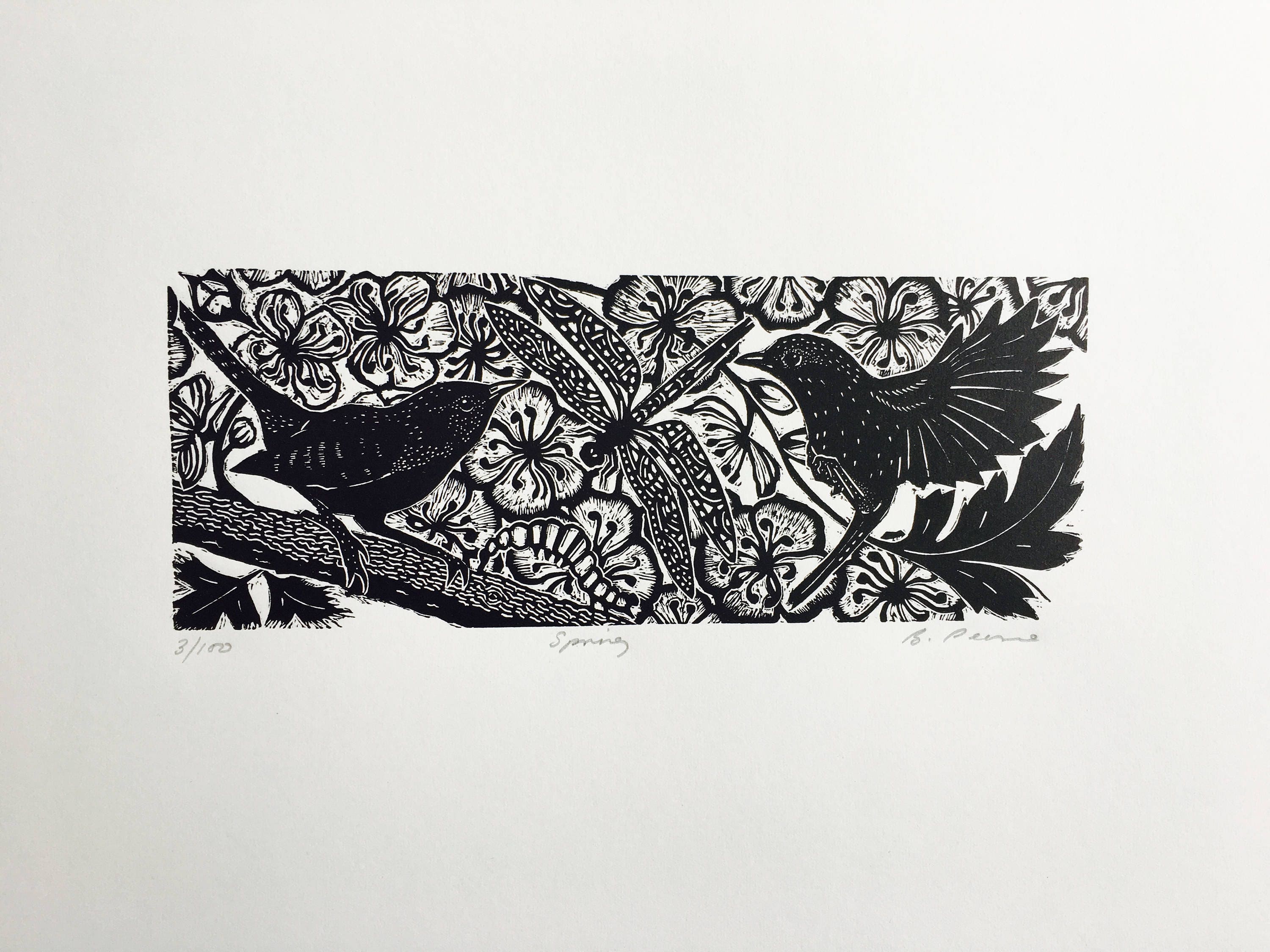 Linocut Print of Spring - Etsy