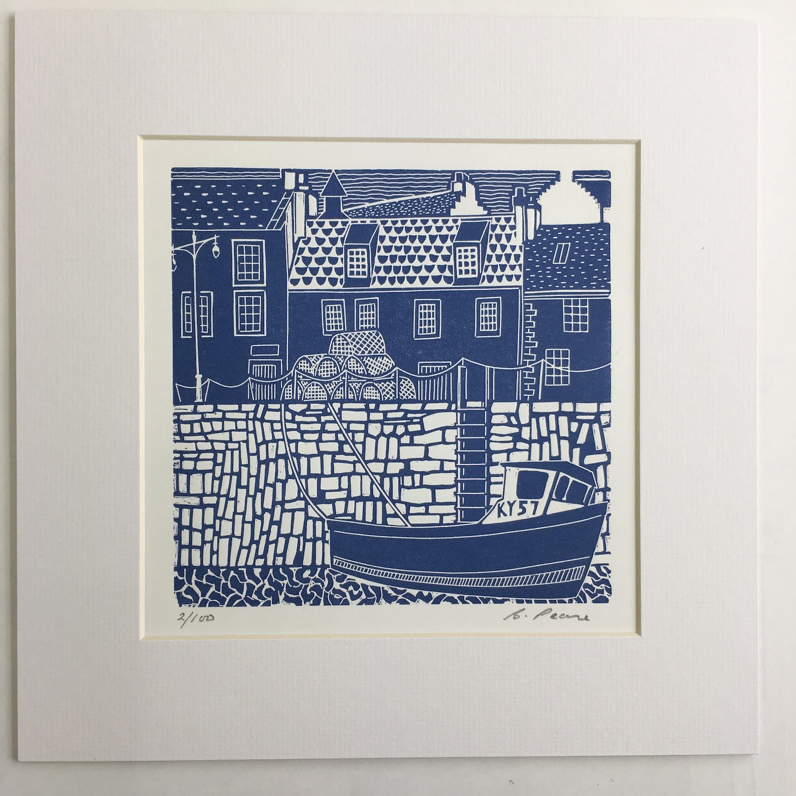 Linocut Print of a Harbour Scene - Etsy