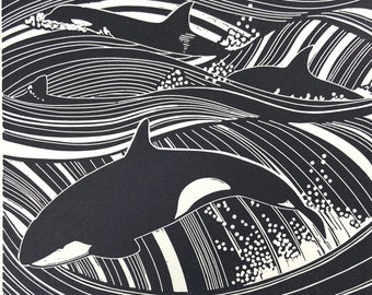 Linocut Print of Puffins | Etsy