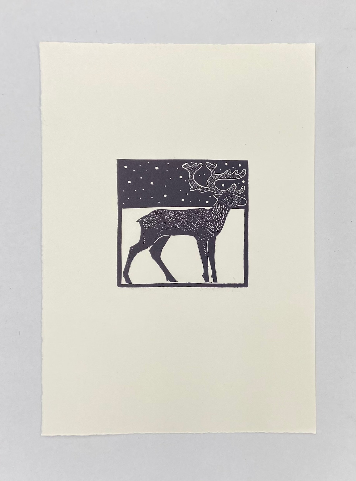 Linocut of a Deer in the Snow - Etsy