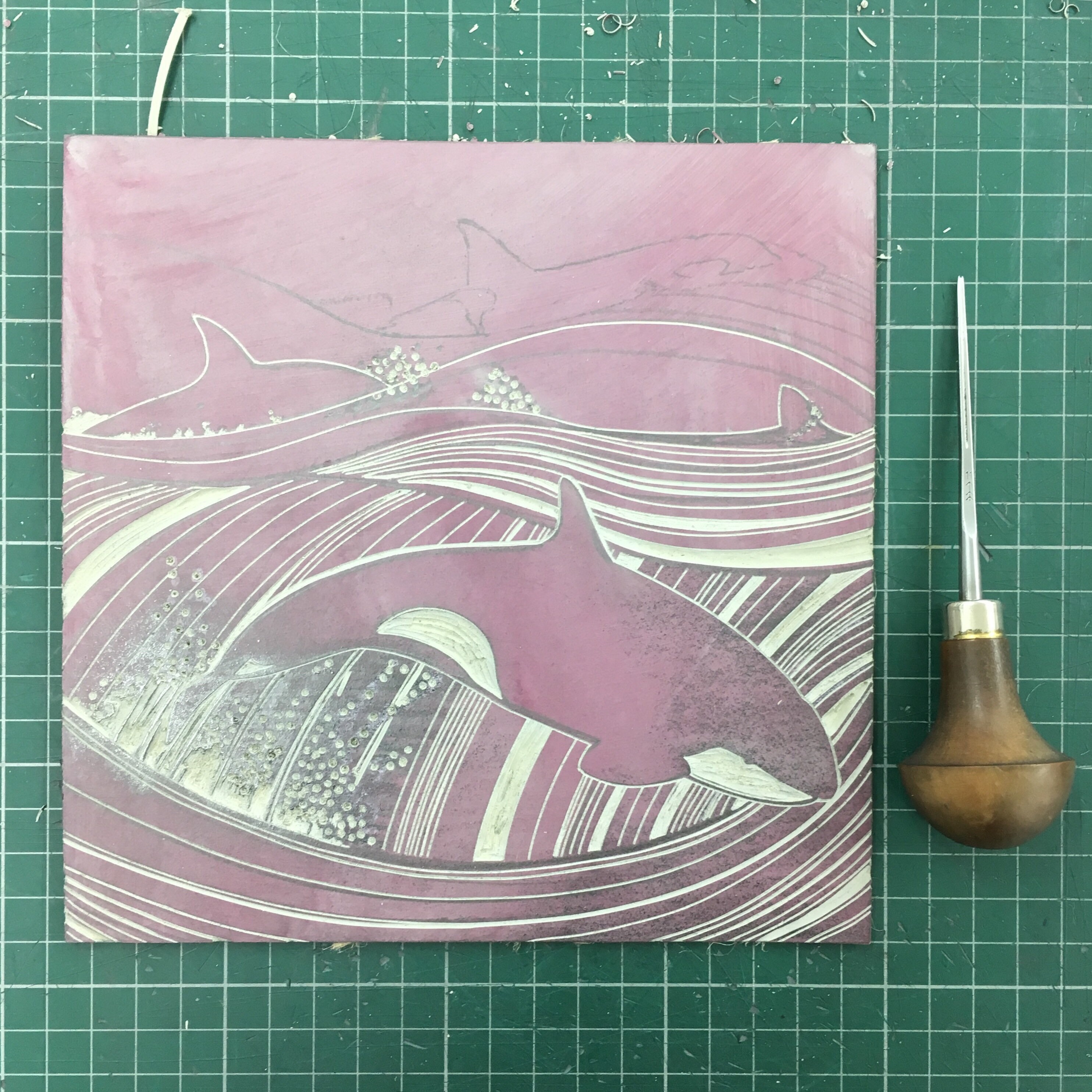 Linocut Print of Orca Whales - Etsy