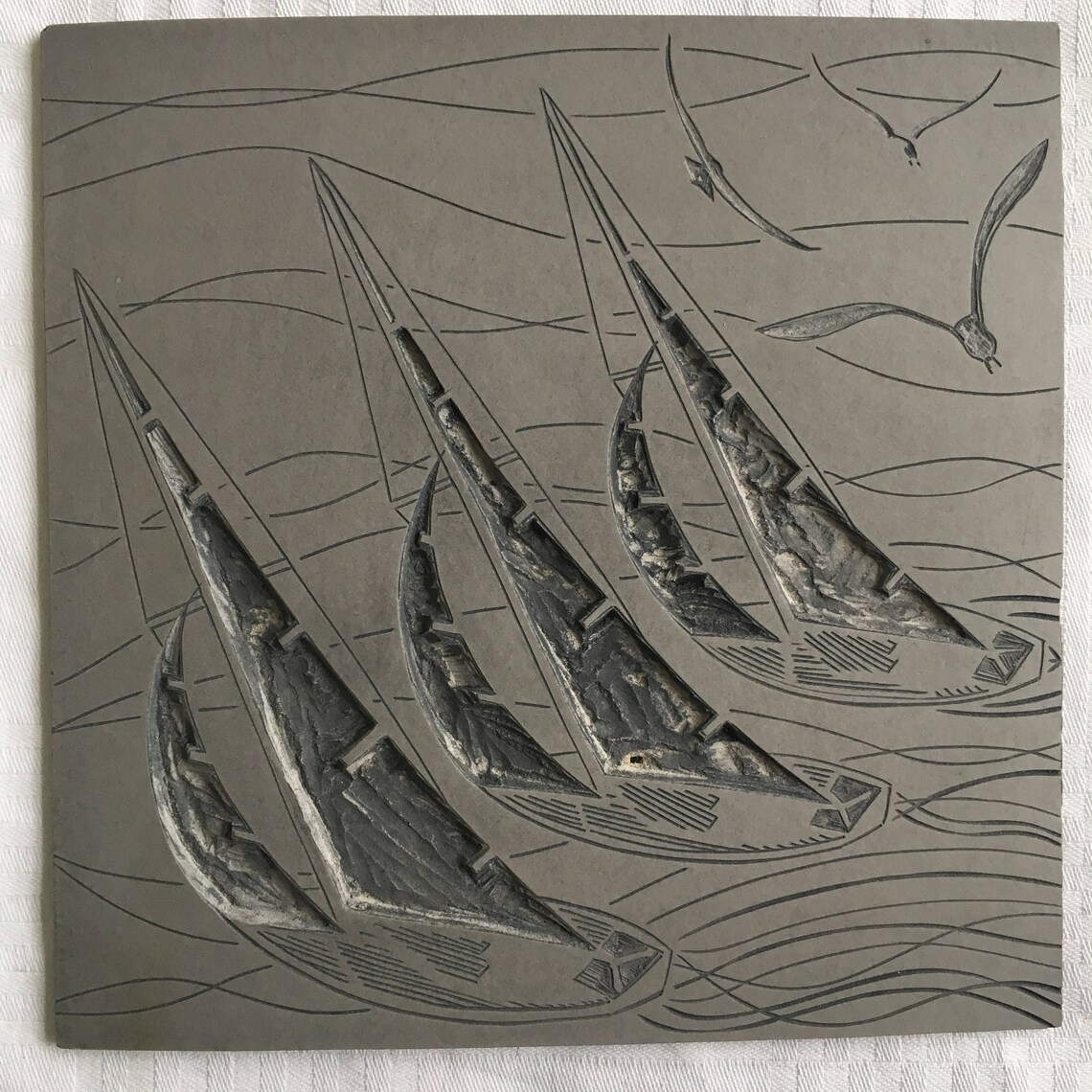 Linocut Print of Sailing Boats - Etsy