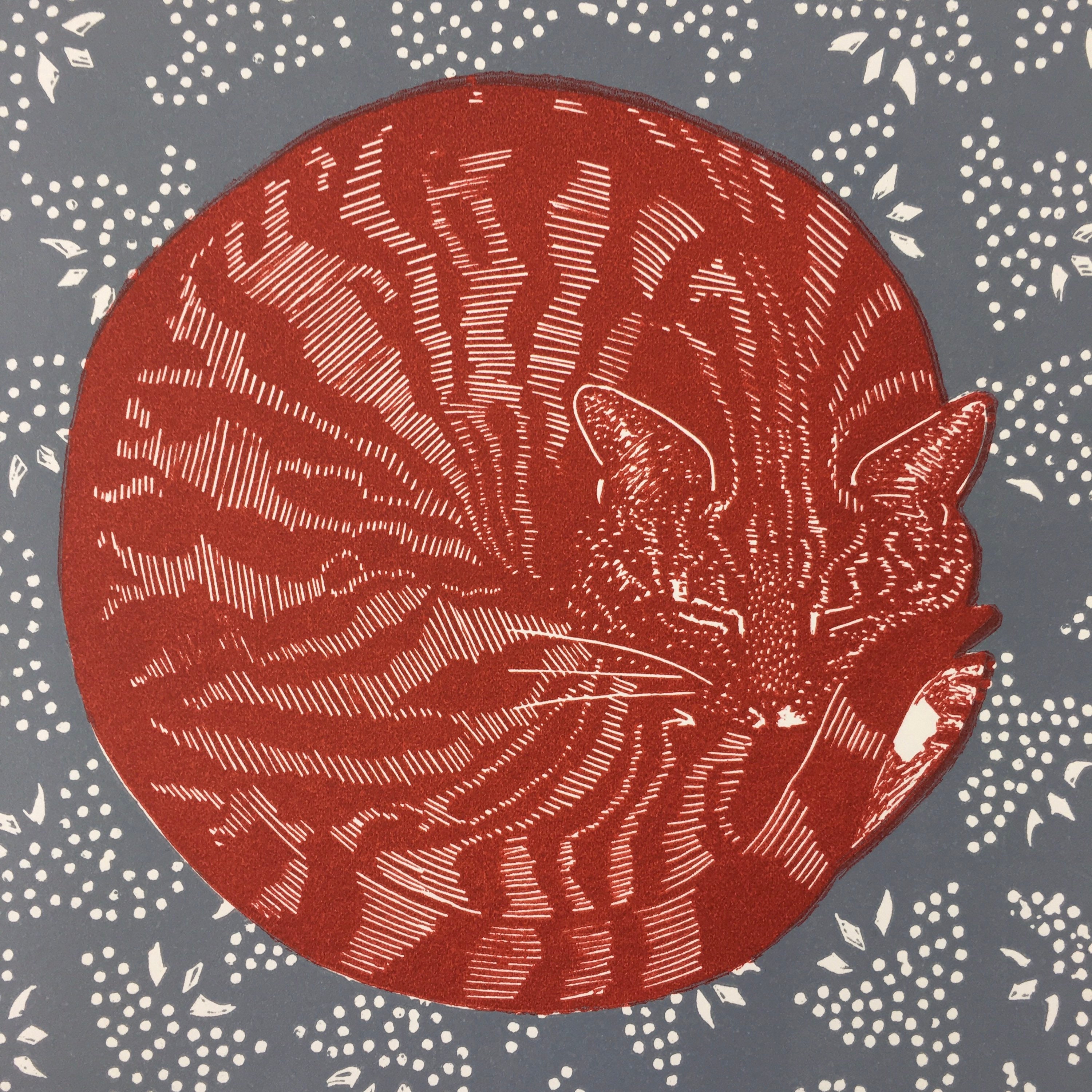 Linocut of a Sleeping Cat - Etsy