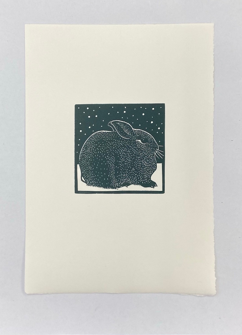 Linocut Print of a Rabbit in the Snow - Etsy
