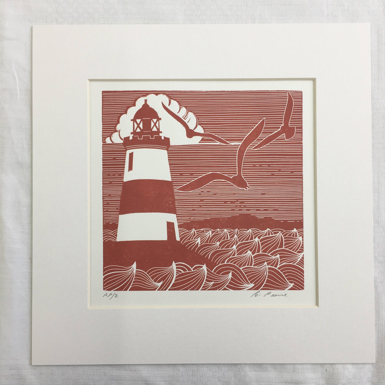Linocut Print of a Lighthouse - Etsy