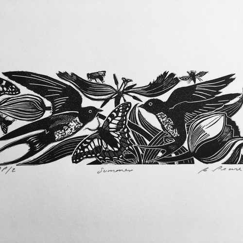 Linocut Print of Summer | Etsy