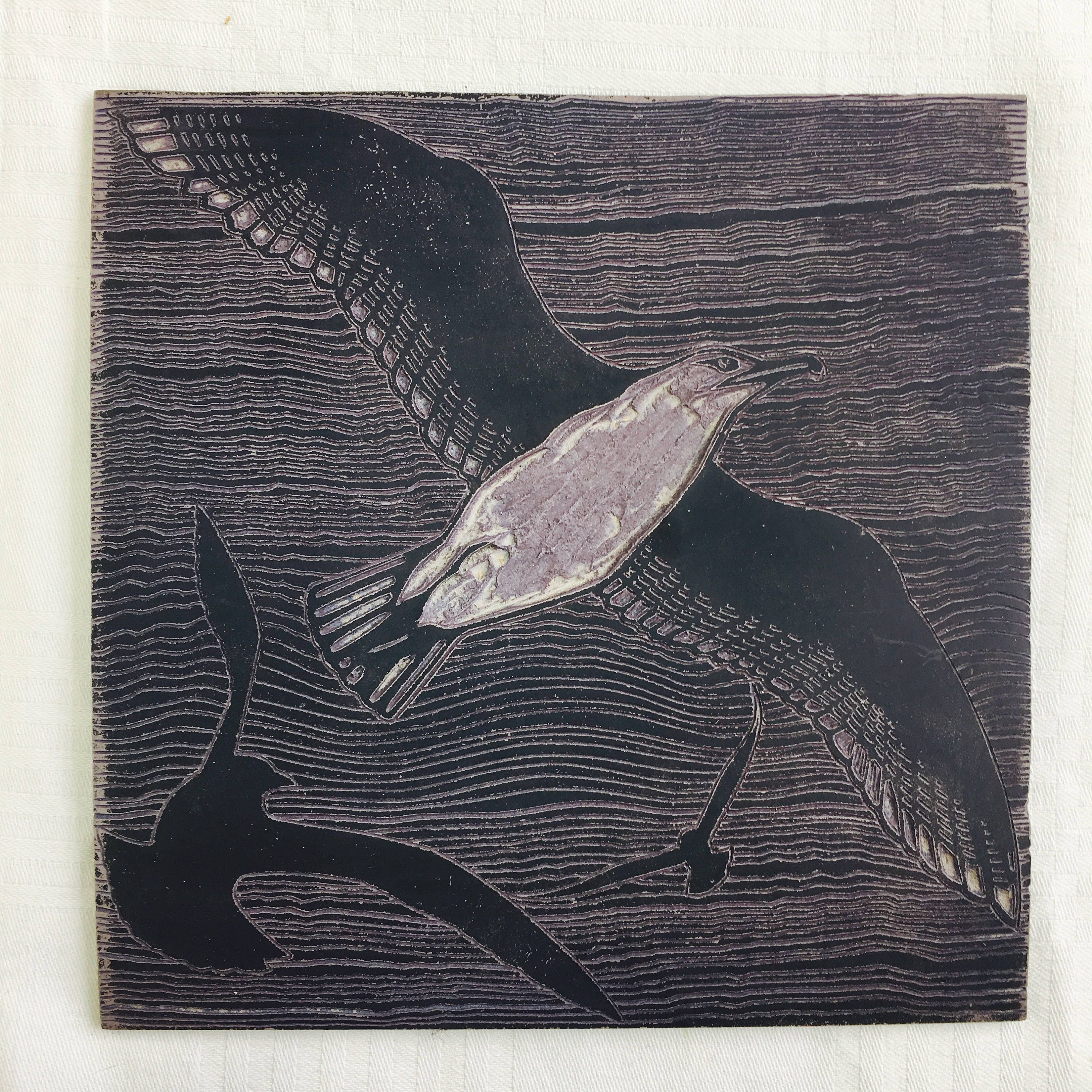 Linocut Print of Flying Seagulls - Etsy