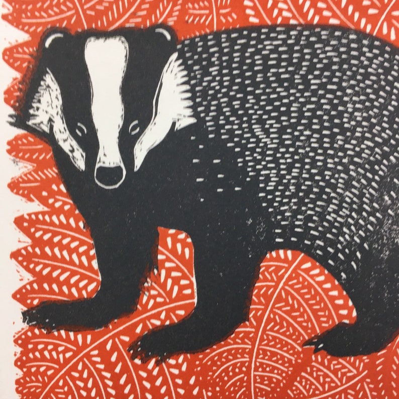 Hand Pulled Limited Edition Linocut Print of a Badger | Etsy