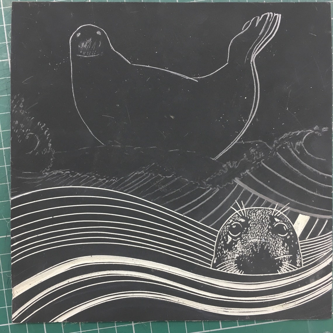 Linocut Print of Grey Seals - Etsy
