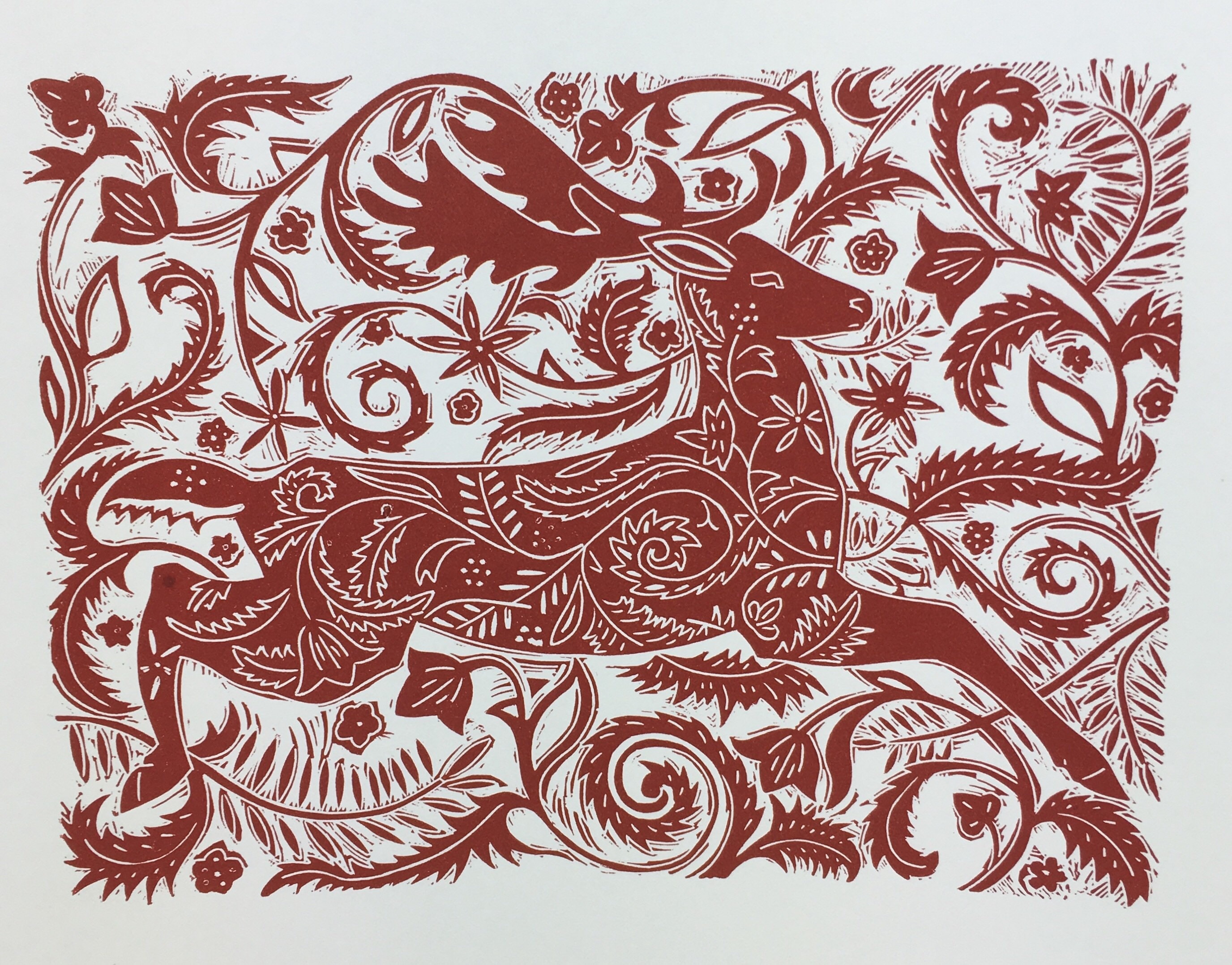 Linocut Print of a Jumping Stag - Etsy