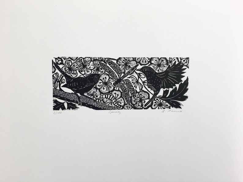 Linocut Print of Spring - Etsy