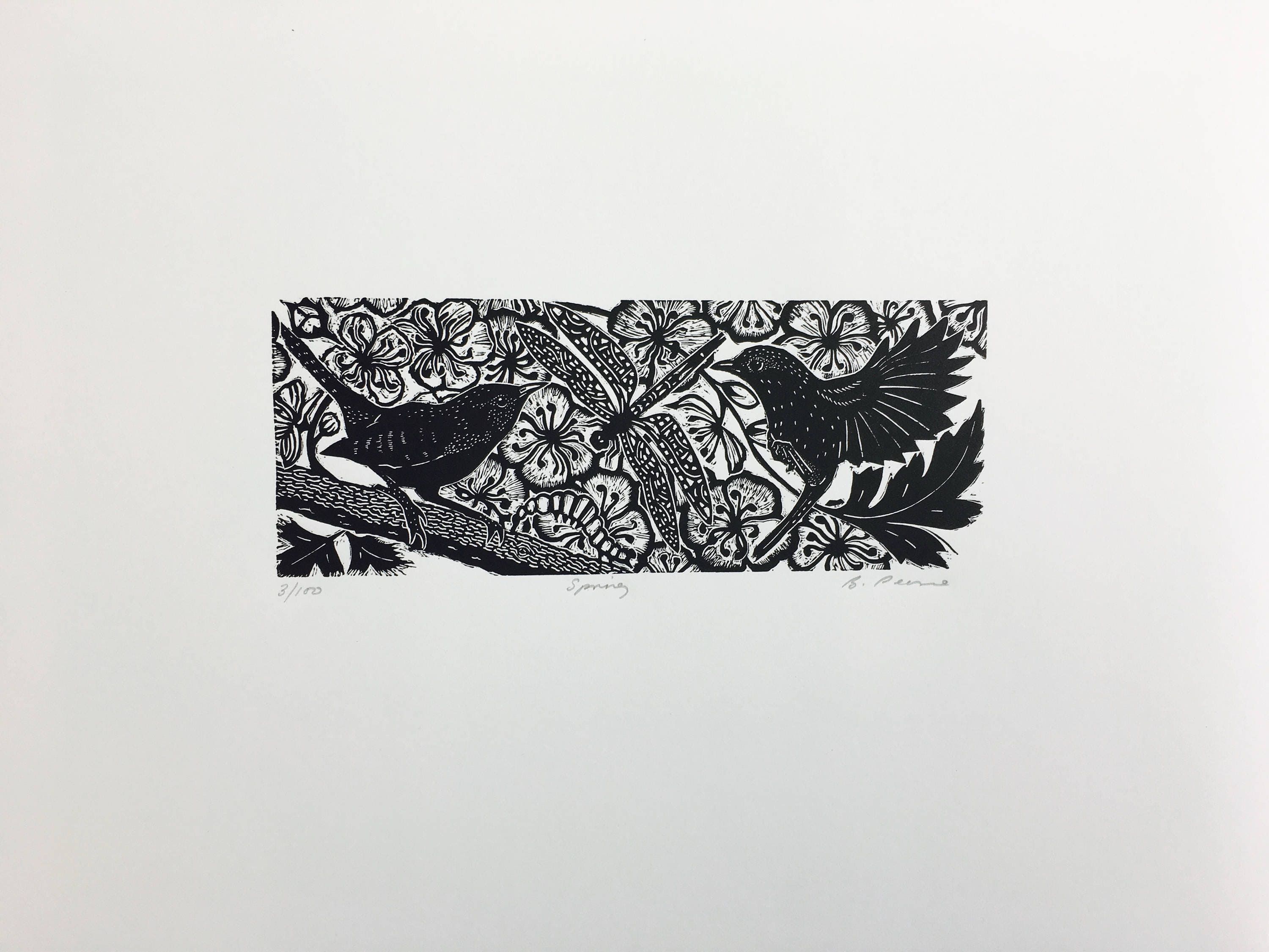 Linocut Print of Spring - Etsy