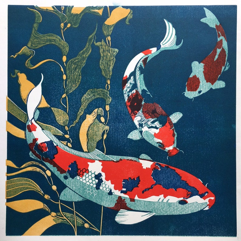 Linocut of Koi Carp - Etsy
