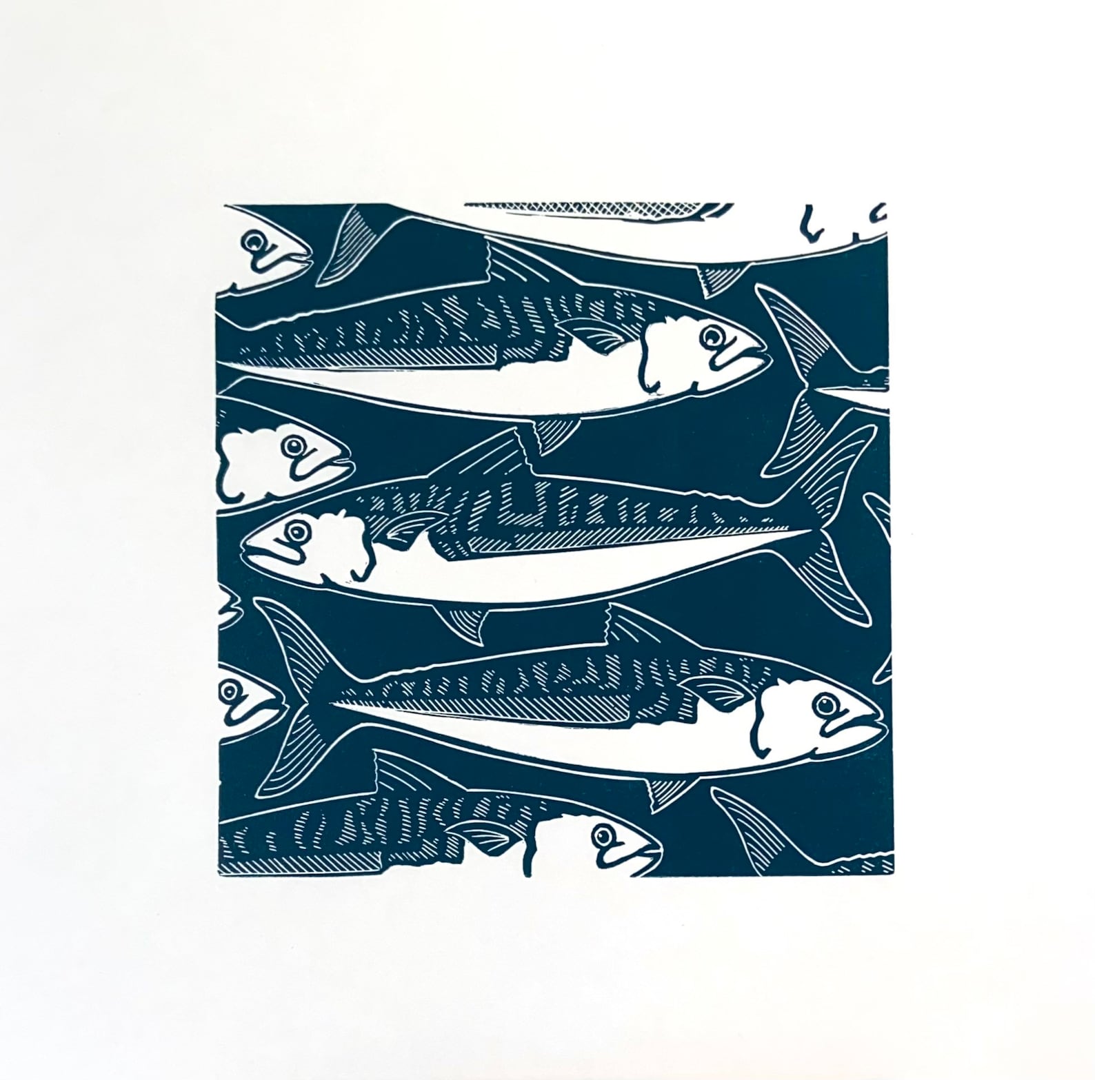 Linocut Print of Swimming Mackerel - Etsy