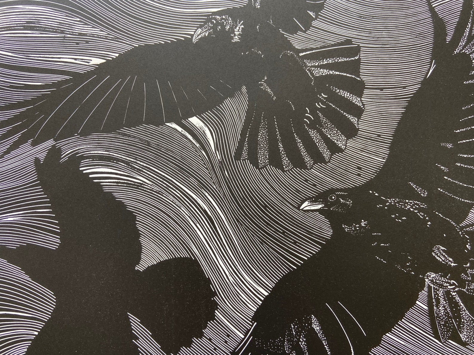 Linocut of Flying Ravens - Etsy