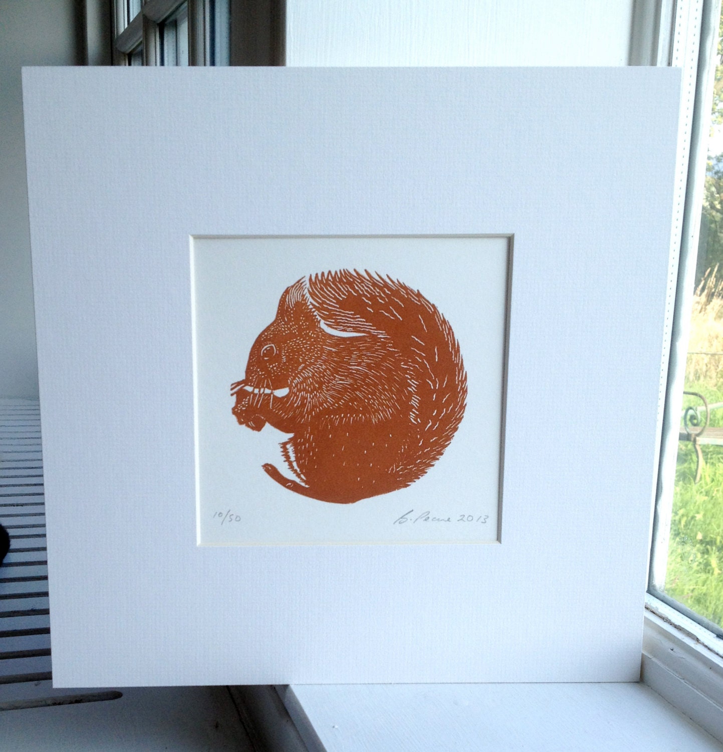 Hand Pulled Limited Edition Linocut Print of a Squirrel | Etsy