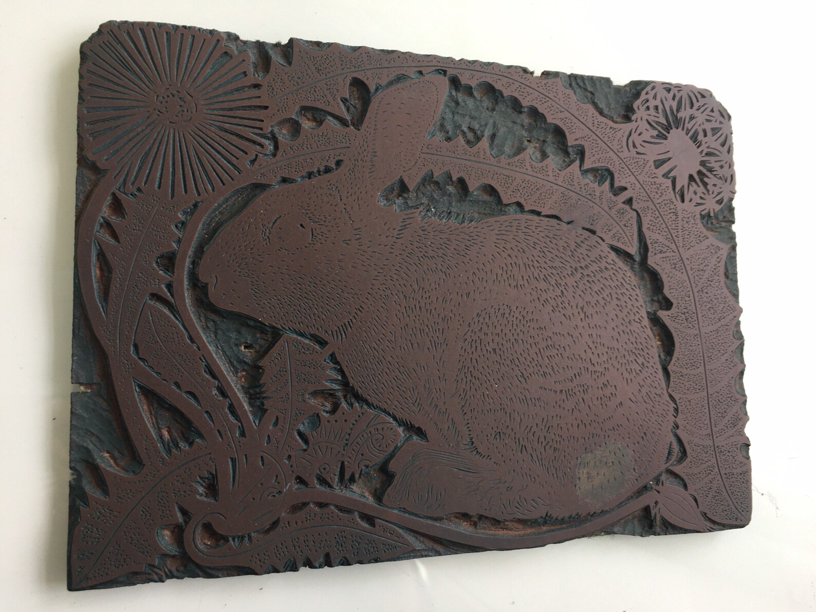 Linocut of a Rabbit With a Dandelion - Etsy