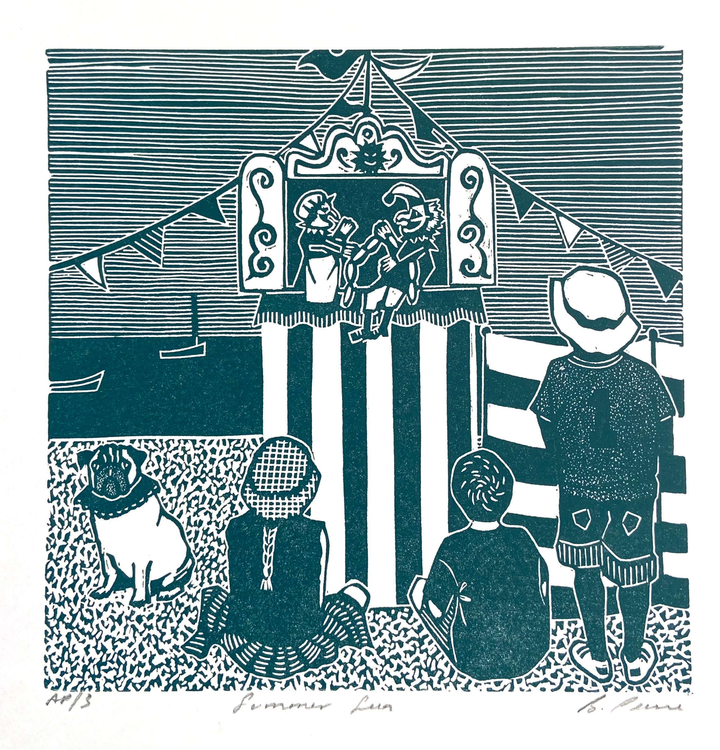 Linocut of a Beach Scene - Etsy