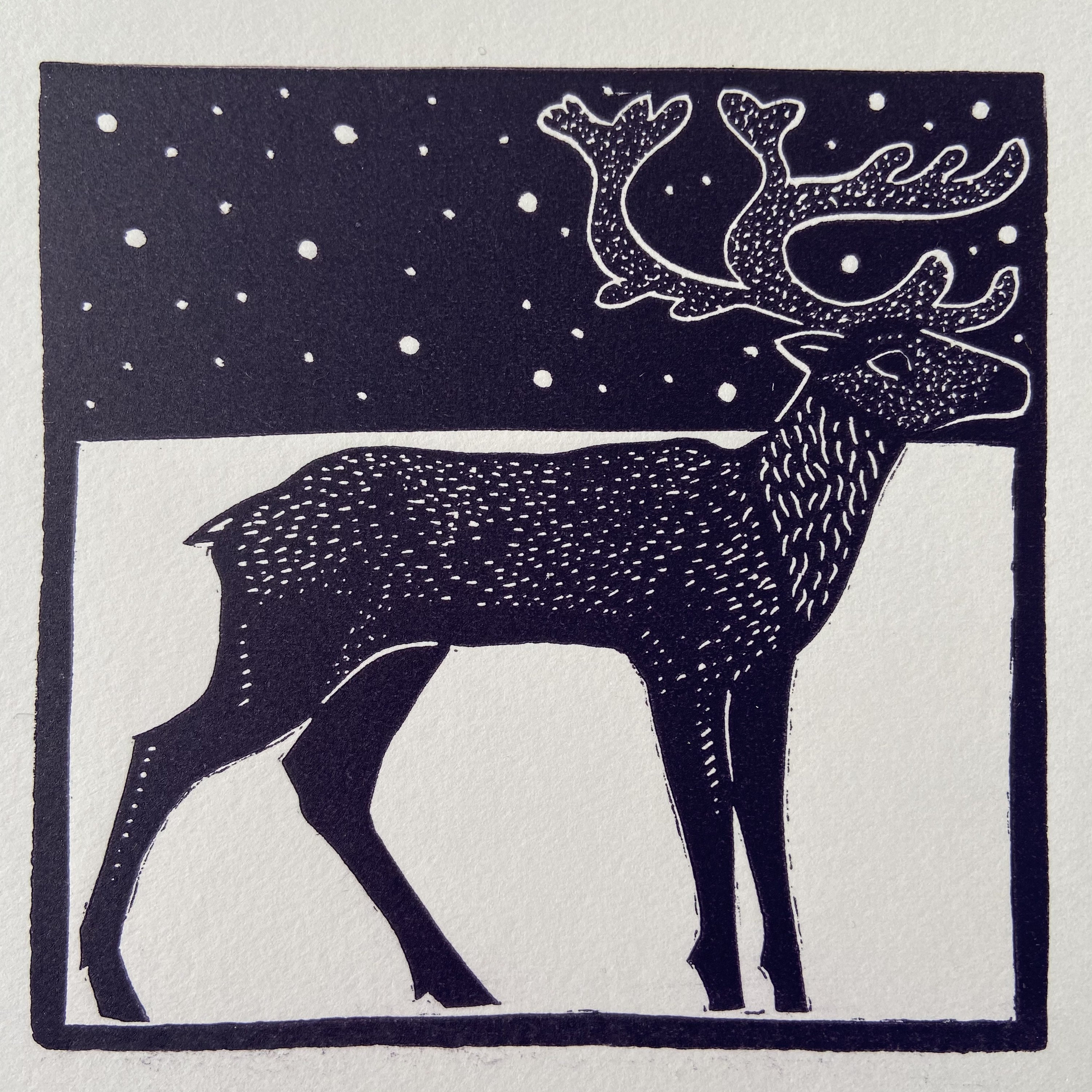Linocut of a Deer in the Snow - Etsy
