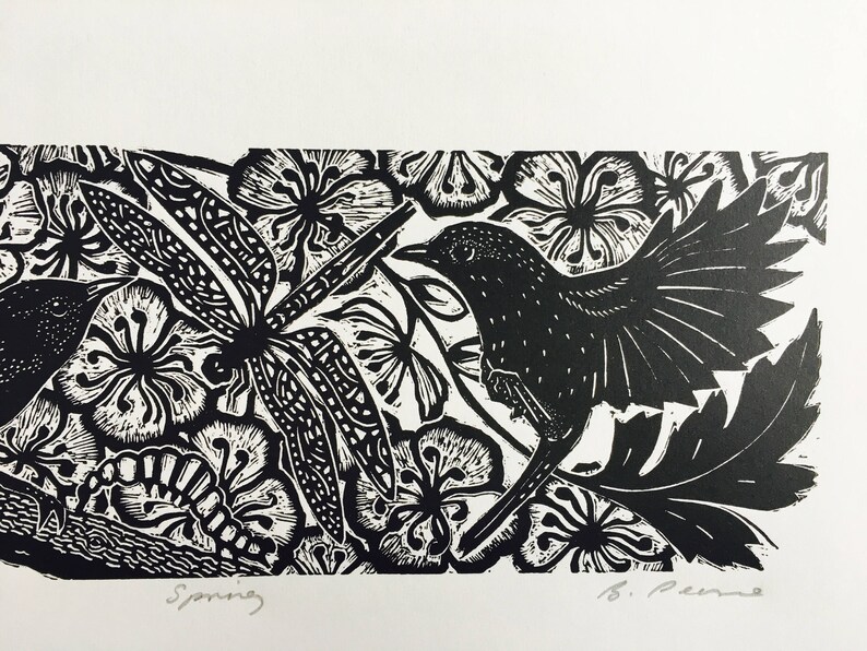 Linocut Print of Spring - Etsy