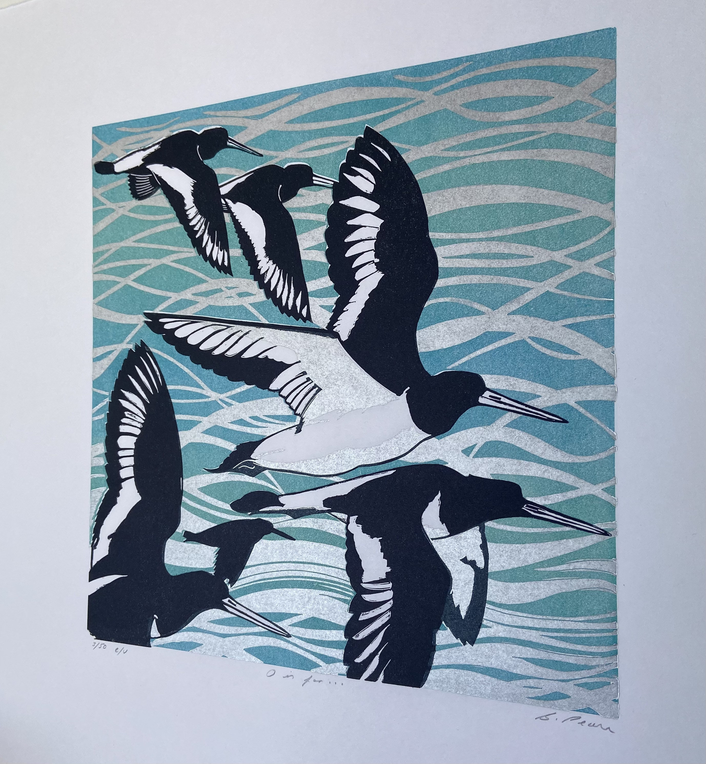 Linocut of Flying Oystercatchers - Etsy