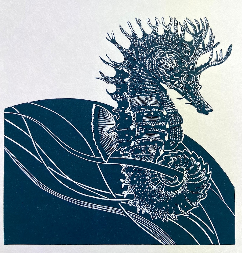 Linocut of a Seahorse - Etsy
