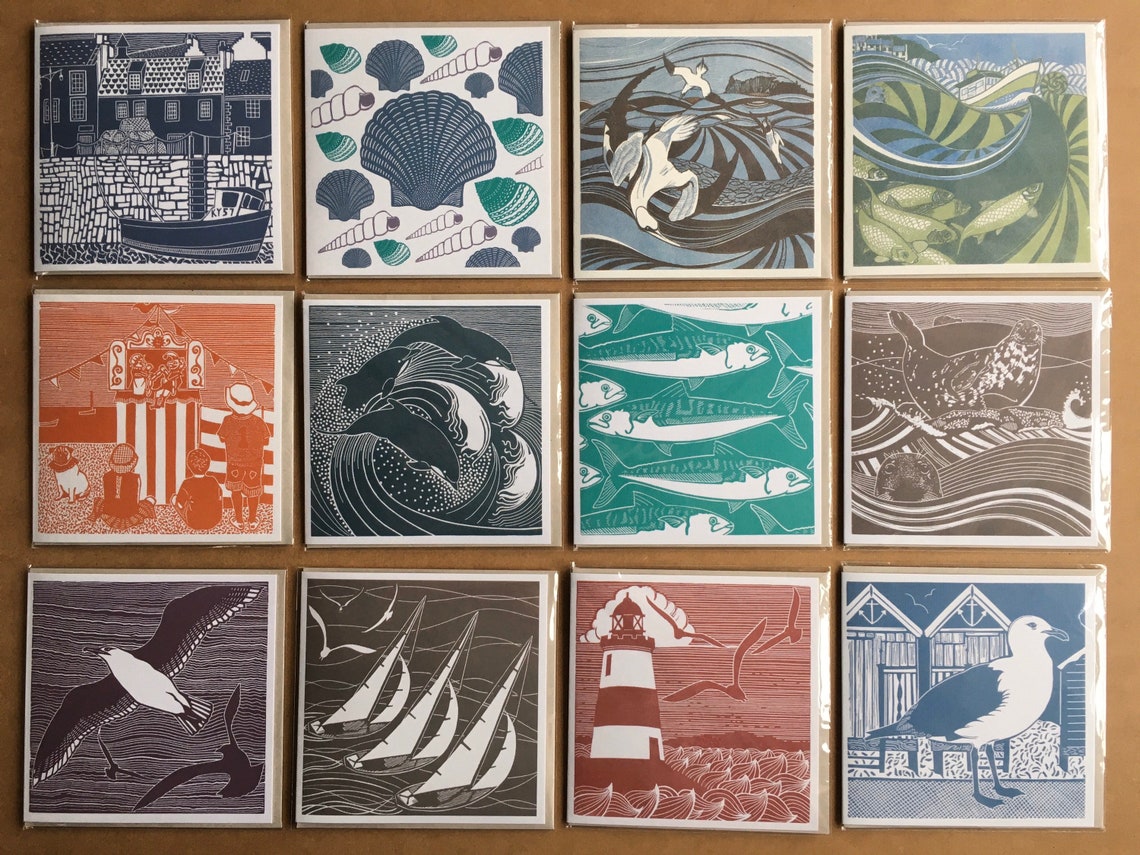 Pack of 12 Seaside Themed Cards - Etsy