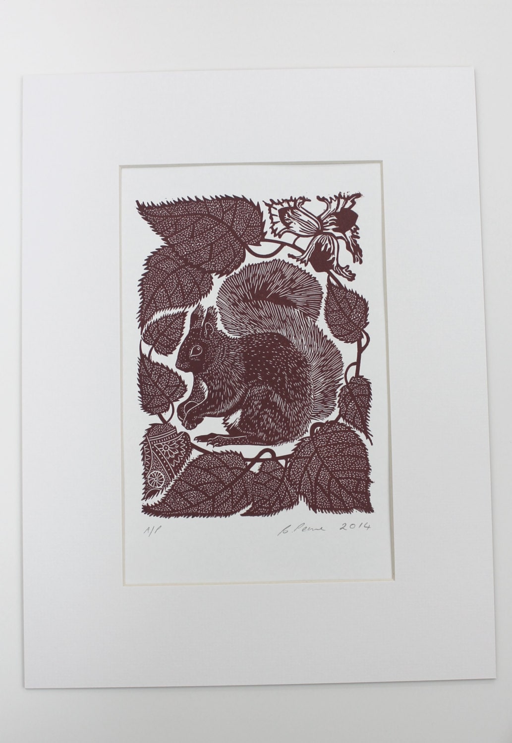 Linocut of a Red Squirrel With Beech Nuts - Etsy Australia