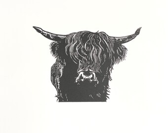 Highland Cow Original Linocut Print Home Decor Wall Art - Etsy UK