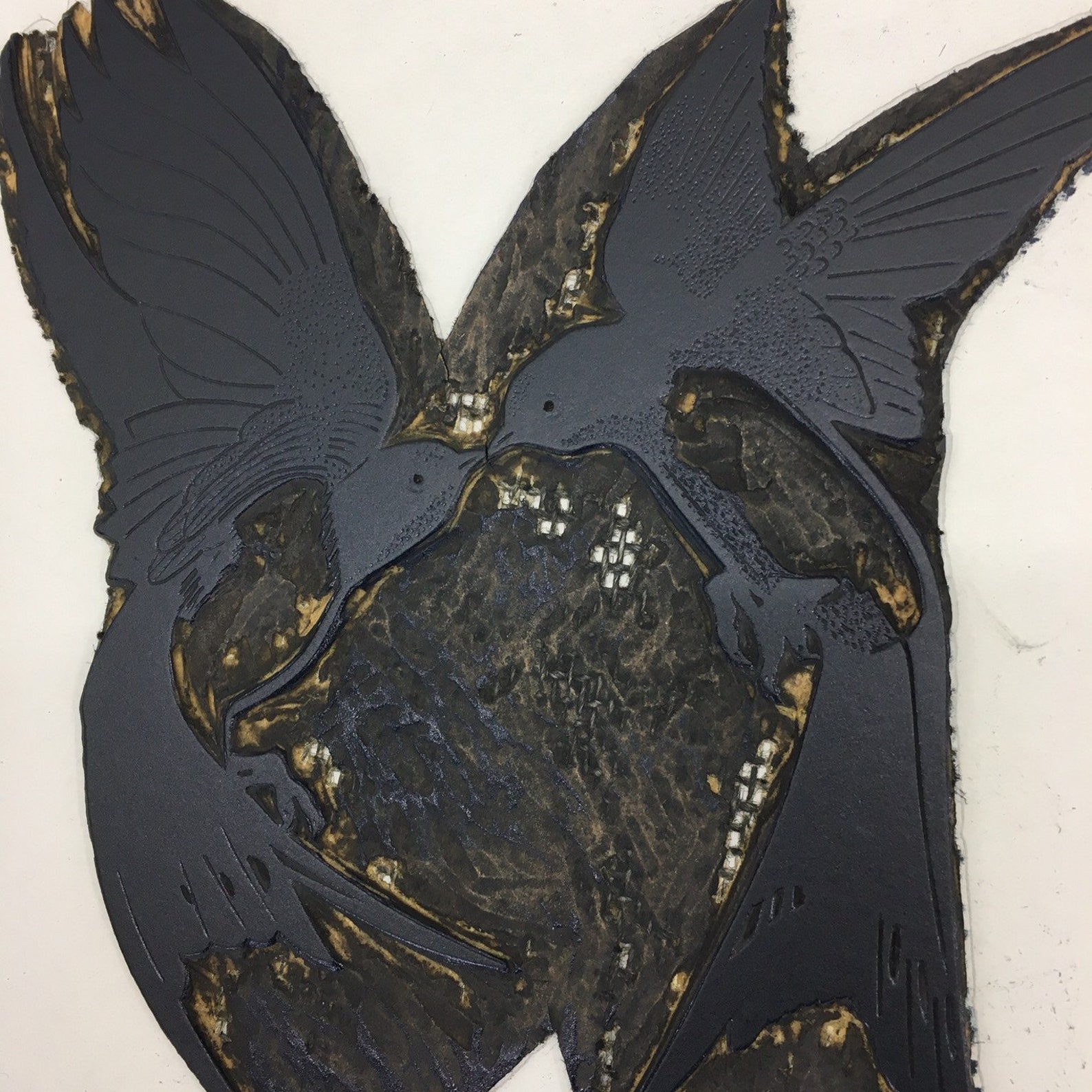 Linocut Print of Two Flying Swallows - Etsy
