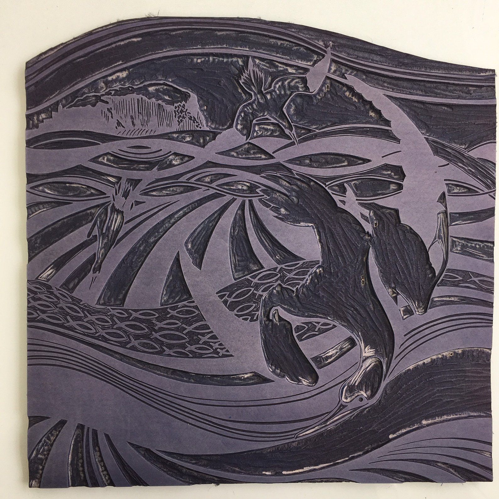 Linocut of the Bass Rock - Etsy