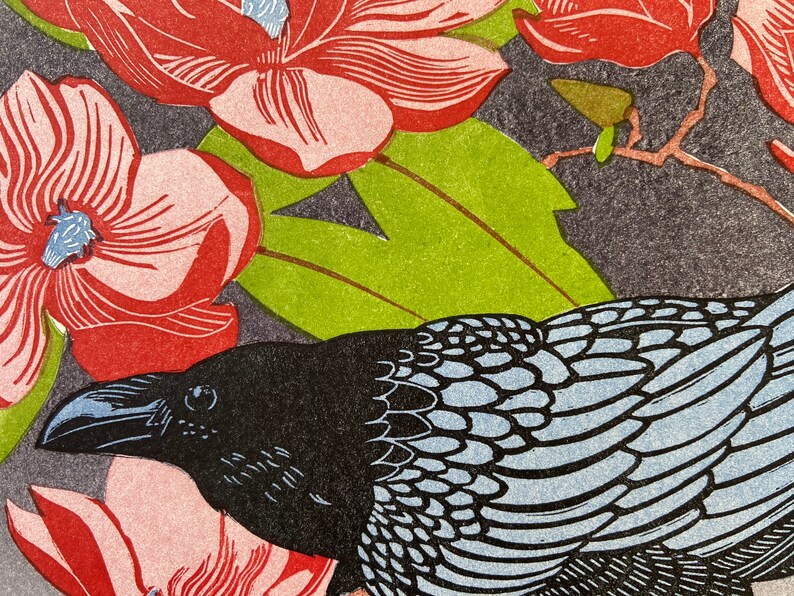 Linocut of Raven - Etsy