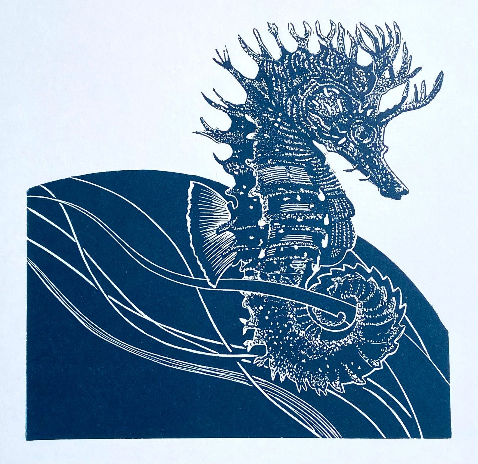 Linocut of a Seahorse - Etsy