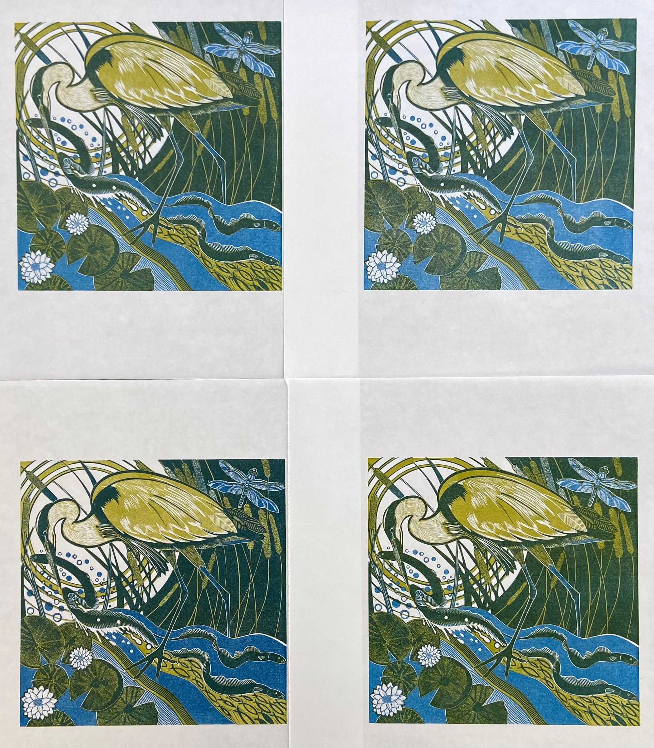 Linocut of a Heron - Etsy