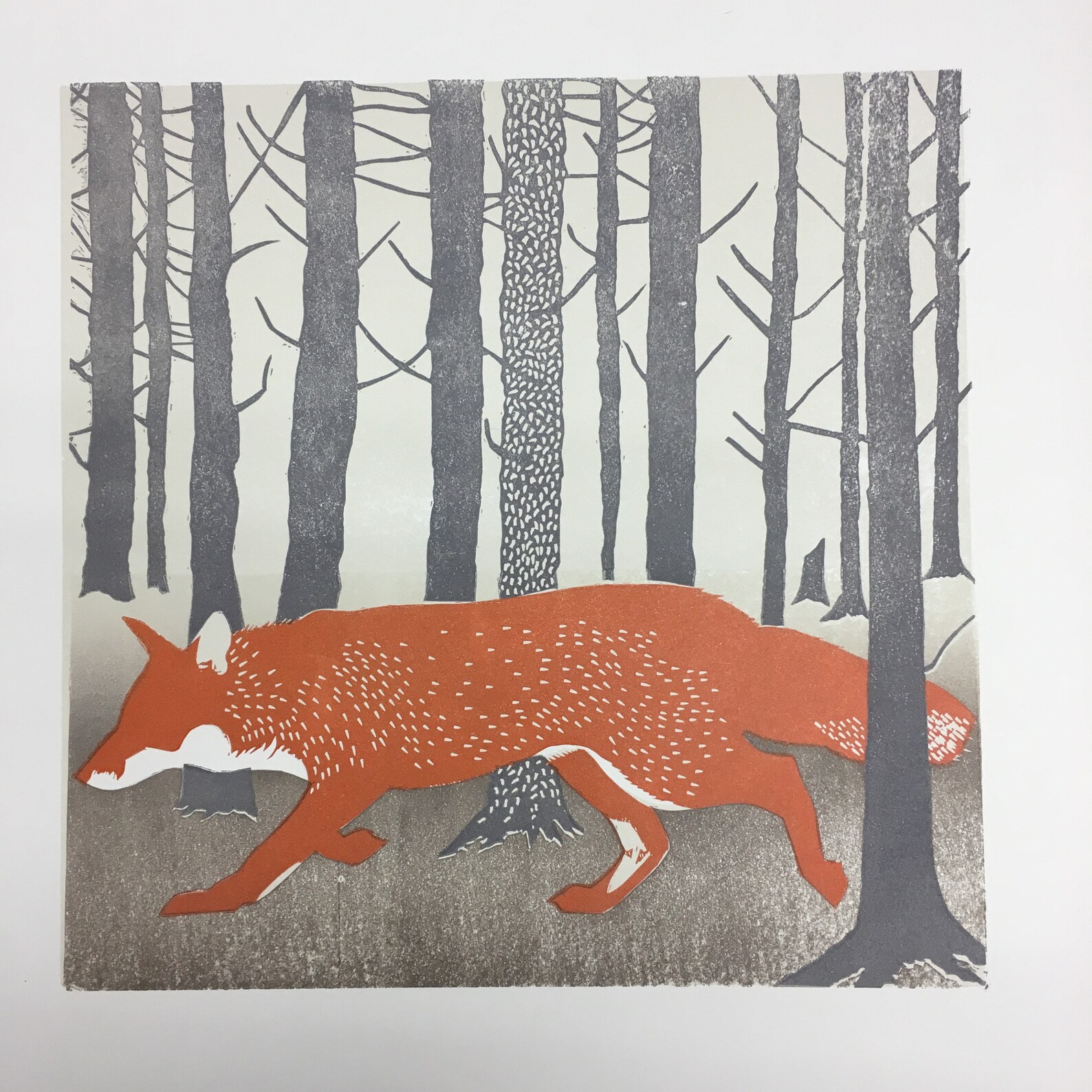 Linocut of A Fox - Etsy