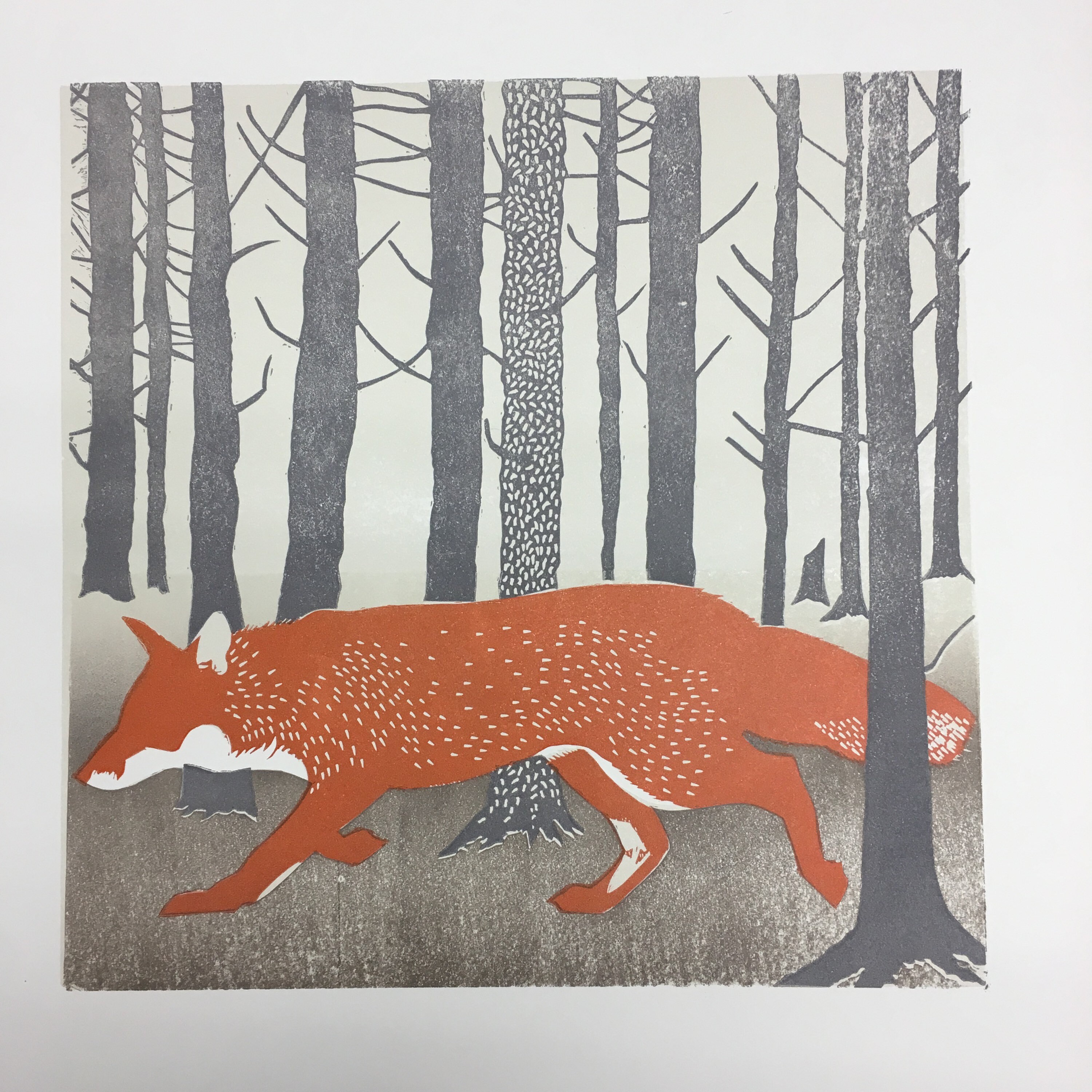 Linocut of A Fox - Etsy