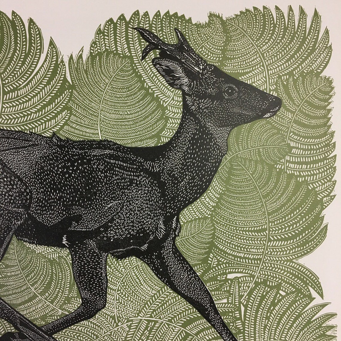 Limited Edition Linocut of a Running Deer - Etsy UK