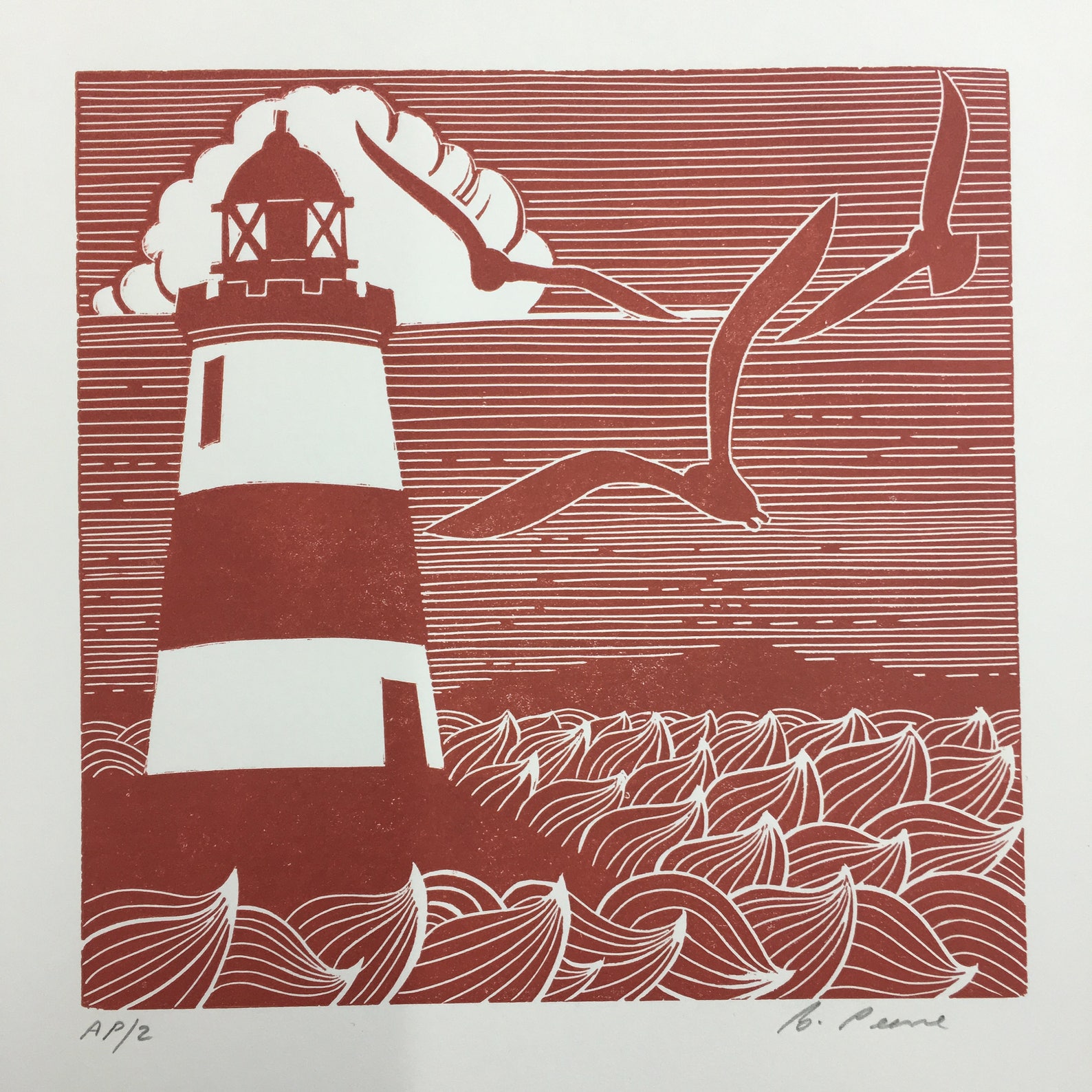 Linocut Print of a Lighthouse - Etsy