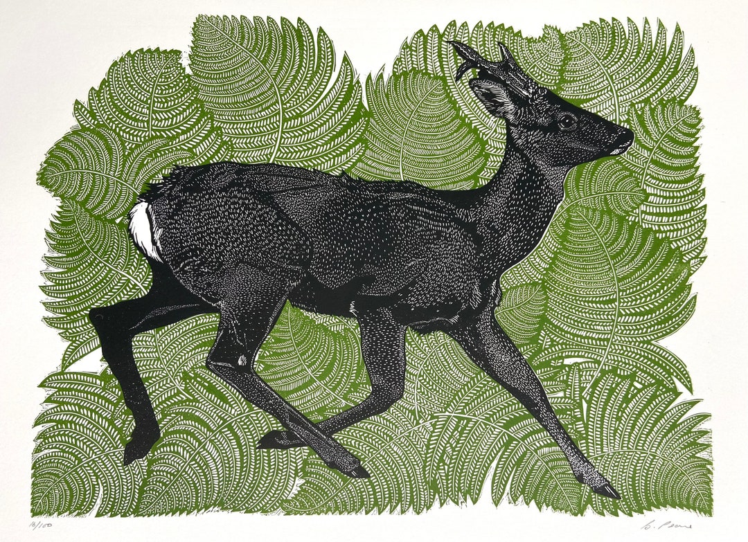 Limited Edition Linocut of a Running Deer - Etsy