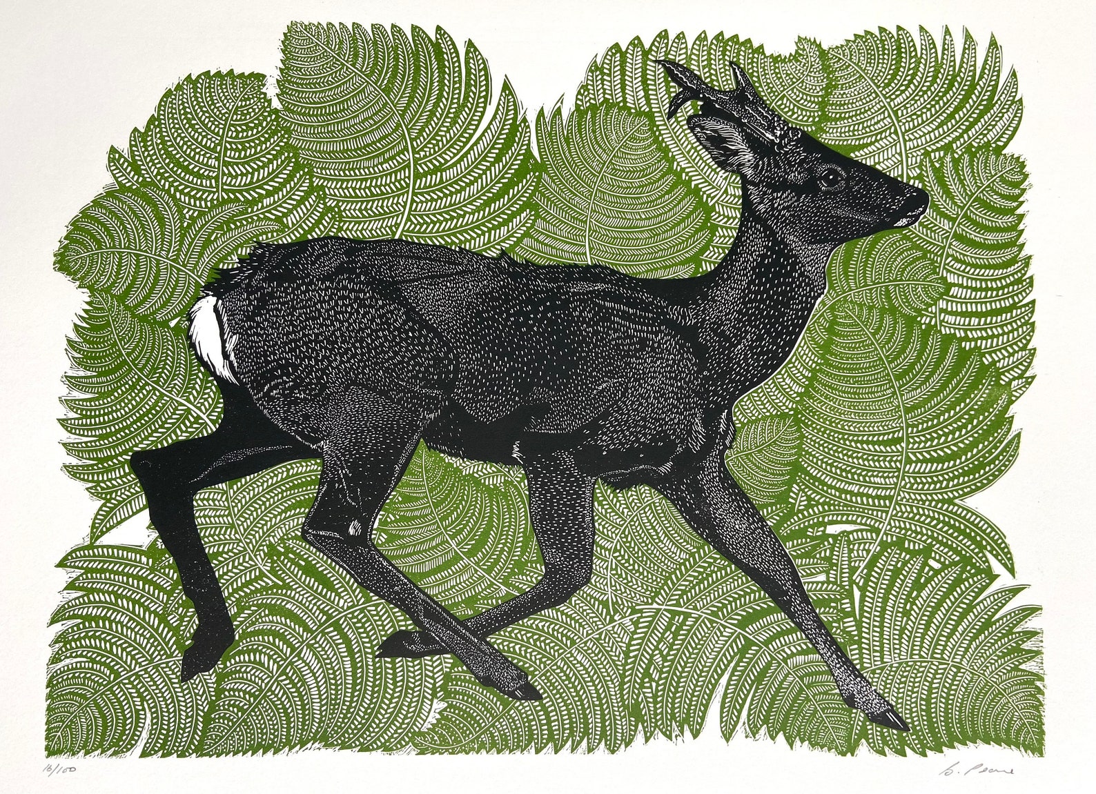 Limited Edition Linocut of a Running Deer - Etsy