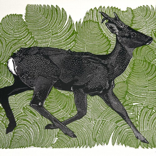 Limited Edition Linocut of a Running Deer - Etsy