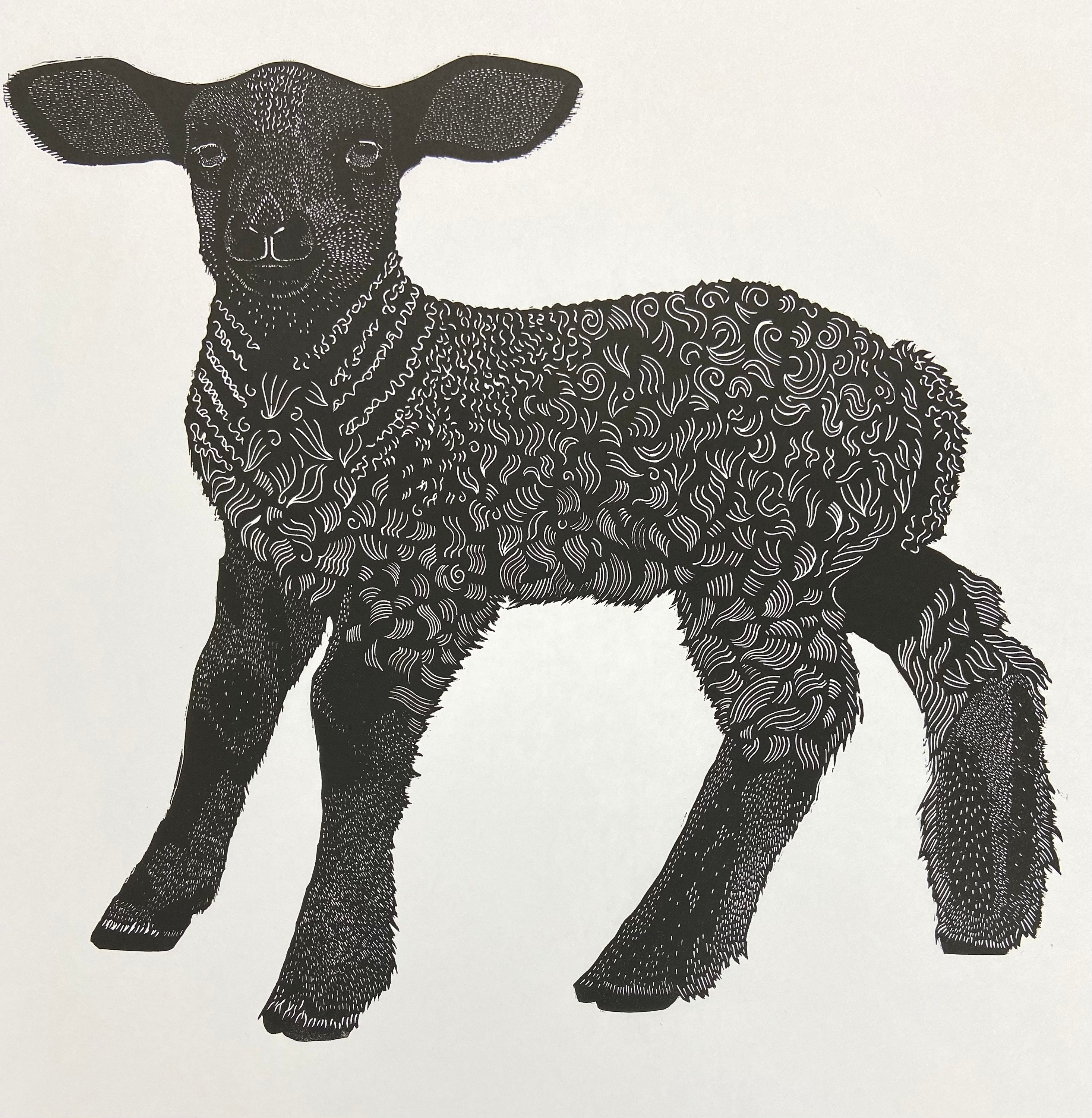 Large Hand Pulled Linocut Print of a Lamb - Etsy