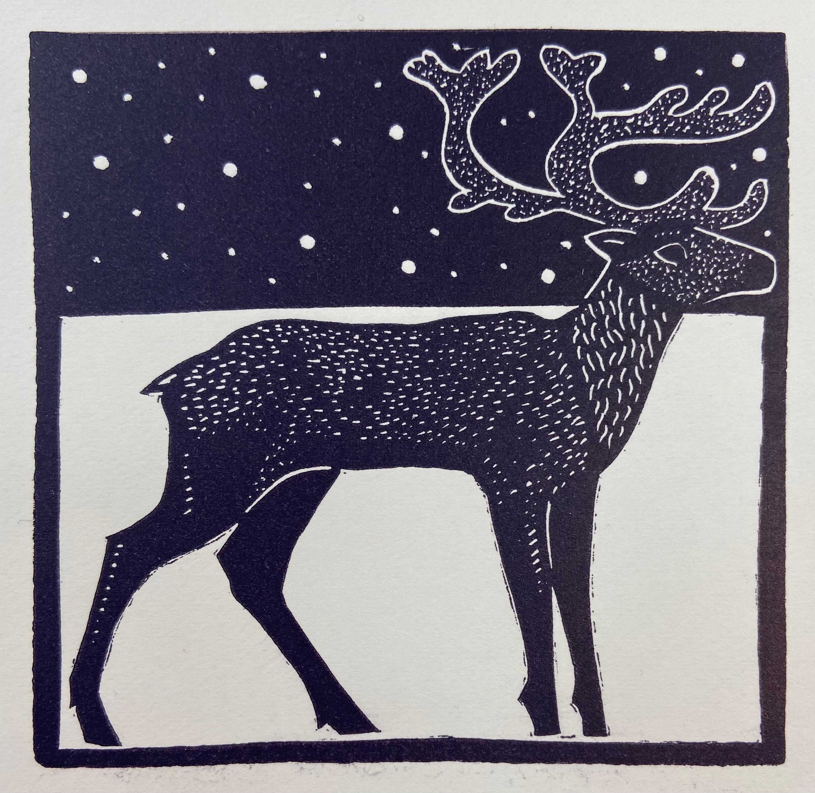 Linocut of a Deer in the Snow - Etsy