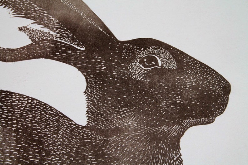 Large Linocut Print of a Hare | Etsy
