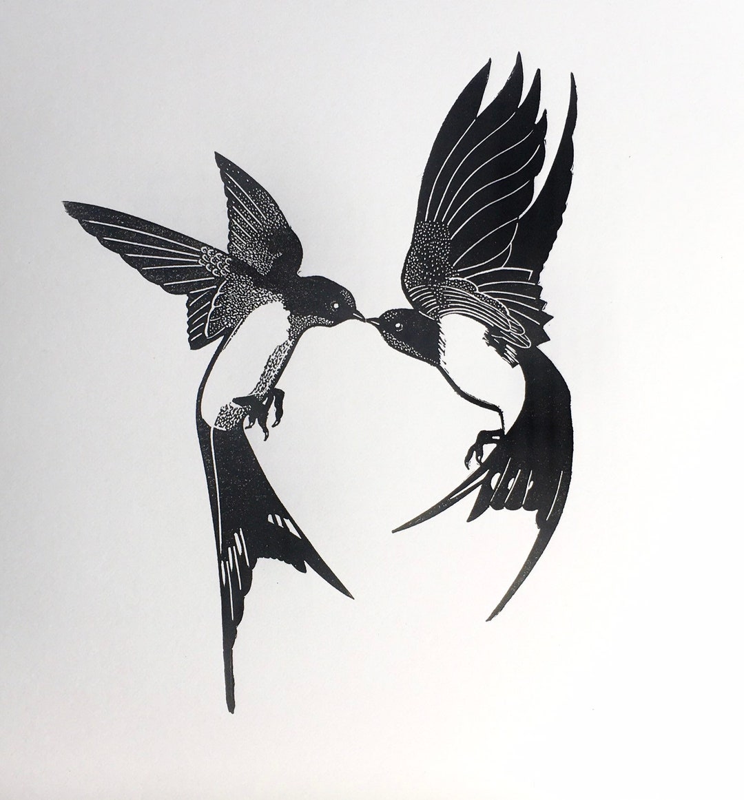 Linocut Print of Two Flying Swallows - Etsy