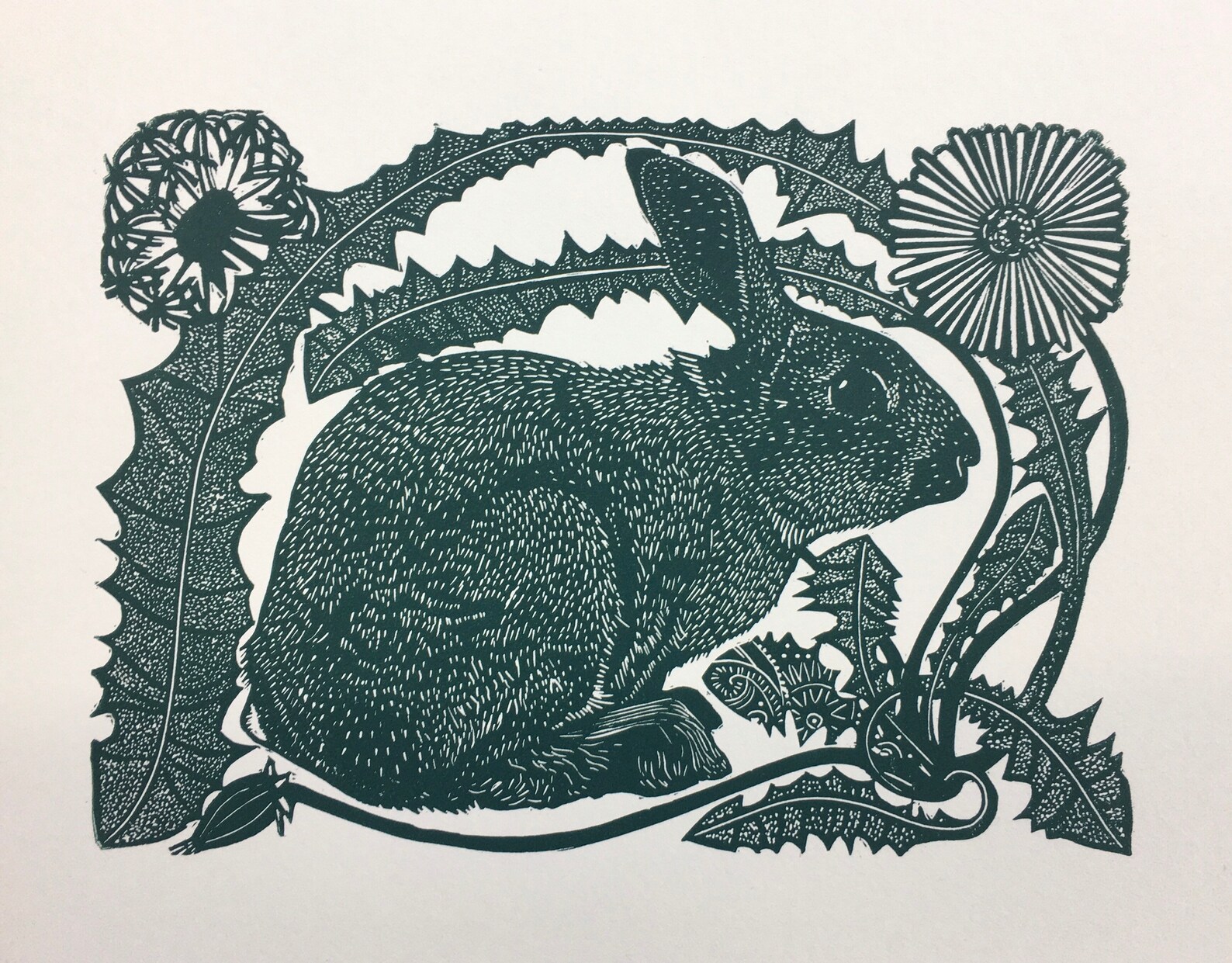Linocut of a Rabbit With a Dandelion - Etsy
