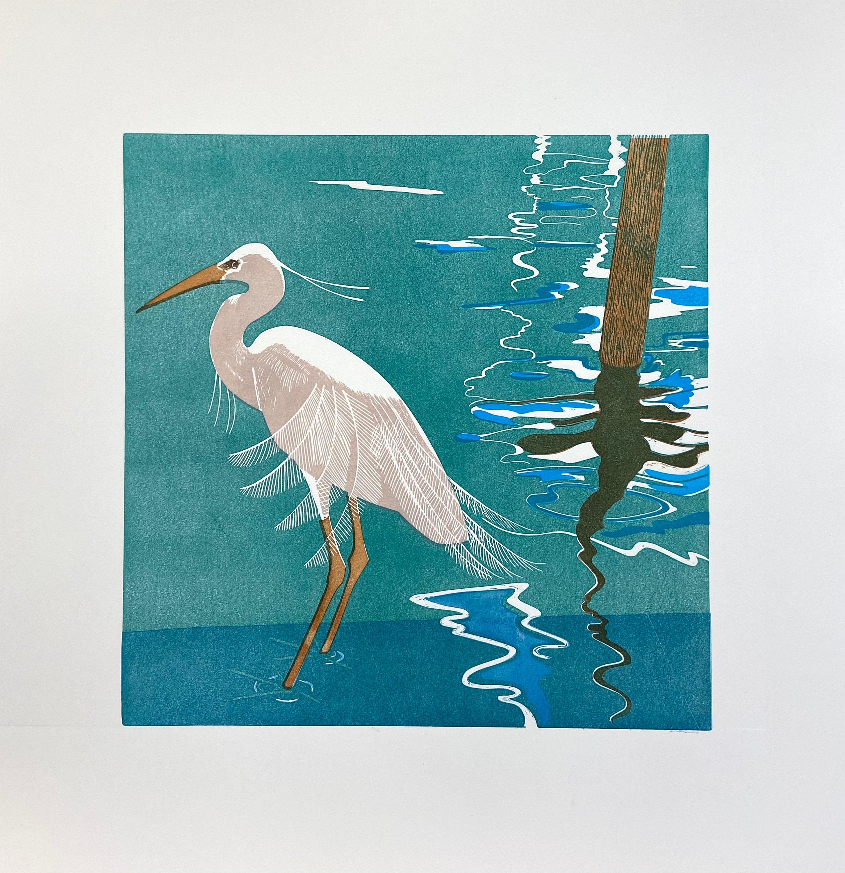 Linocut of a Little Egret - Etsy