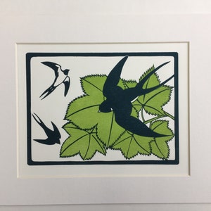 Linocut Print of Flying Swallows - Etsy